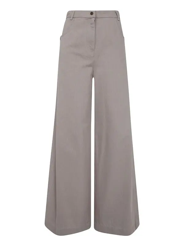 Max Mara Cotton Wide Leg Trousers - Gray