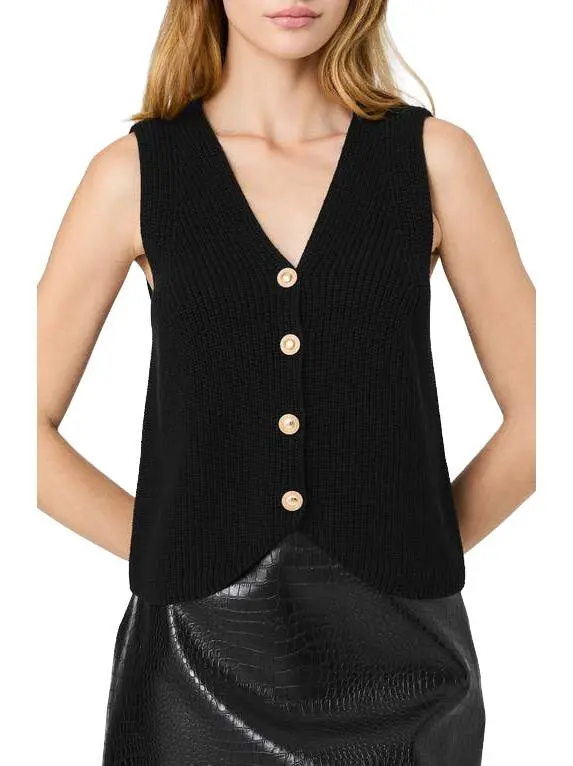 French Connection Mozart Rib V-neck Vest - Black