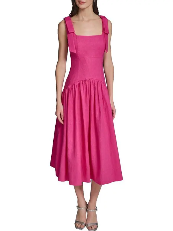 Karl Lagerfeld Paris Sleeveless Bow Embellished A-line Midi Dress - Fuchsia