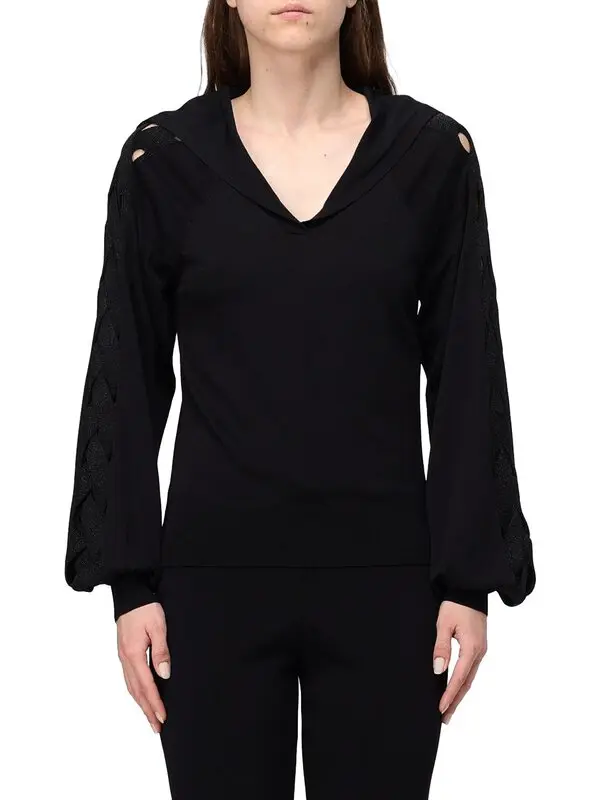 TWINSET U & B V-neck Long Sleeve Jumper With Lurex Detail - Black