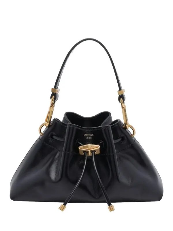 JIMMY CHOO Smooth Calf Leather Cinch Bucket Bag - Black