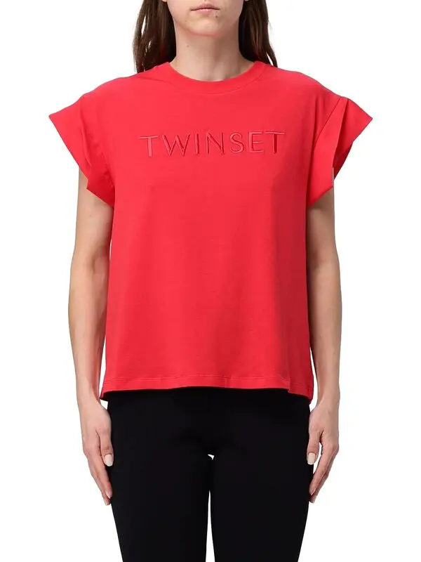 TWINSET Cotton T-shirt With Embossed Logo - Red