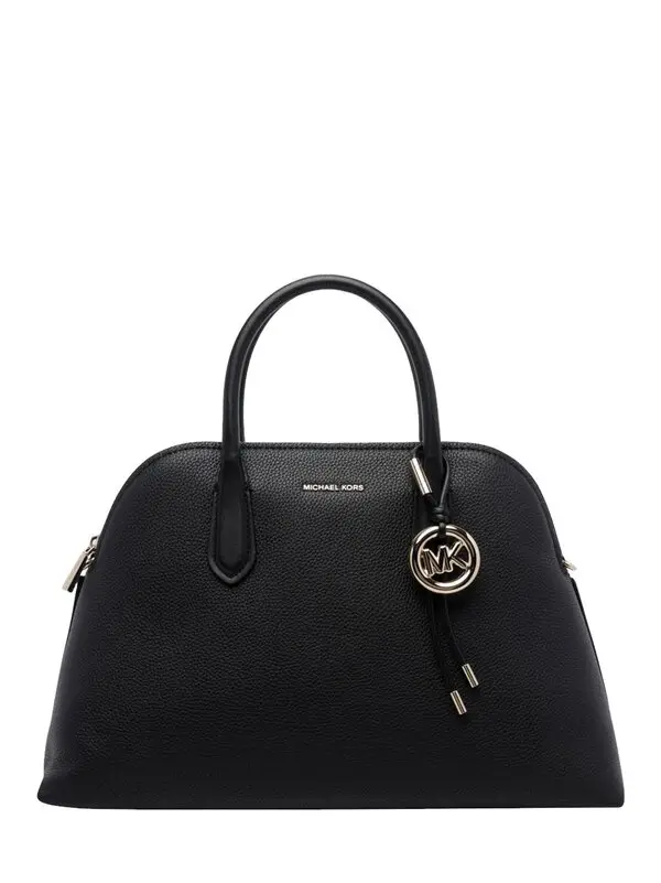 Michael Kors Freddie Leather Handbag With Mk Monogram And Logo Charm - Black