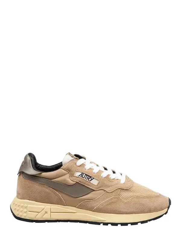 AUTRY Reelwind Sneakers In Leather And Nylon With Distressed Effect - Camel