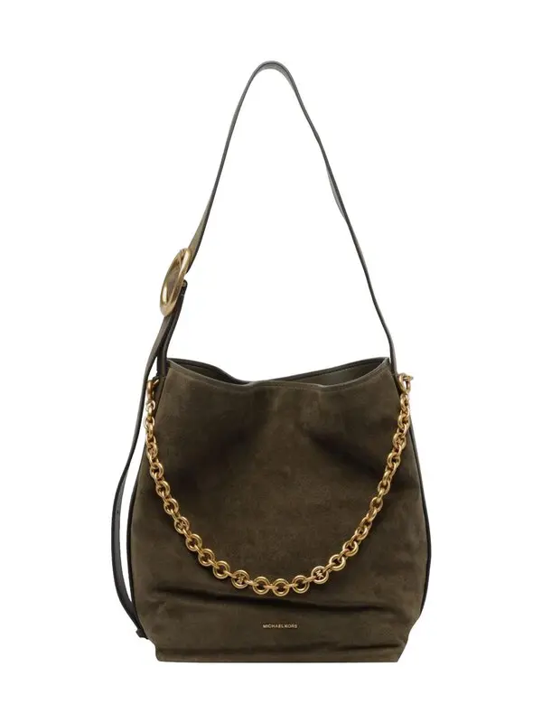 Michael Kors Large Nolita Shoulder Bag In Leather And Suede - Olive
