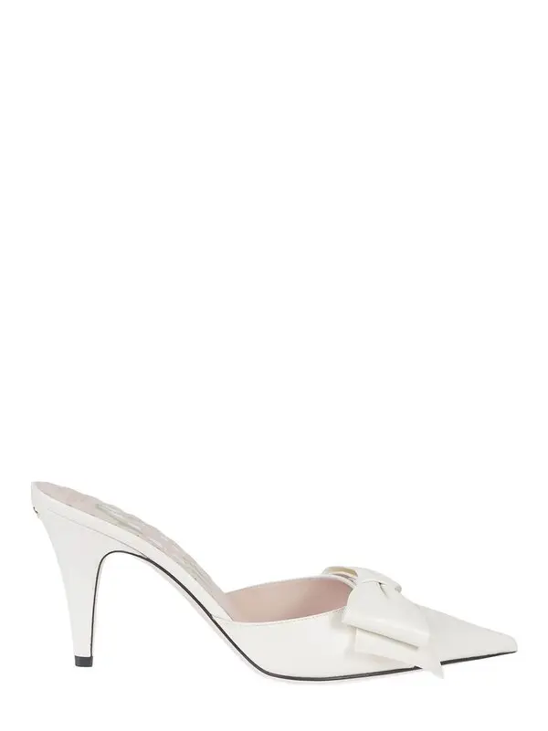Valentino Garavani Smooth Calf Leather Mules With Bow - Ivory