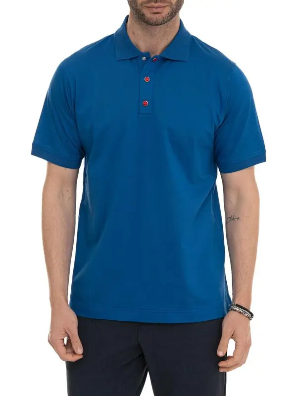 Kiton Short-sleeved Polo Shirt In 100% Cotton With A Classic Collar - Blue 1
