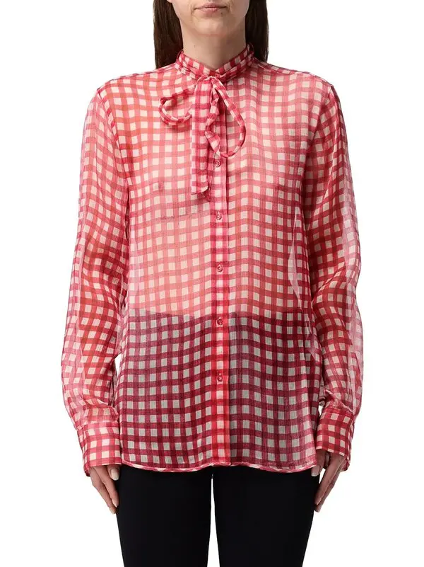 Ermanno Scervino Chiffon Checked Shirt With Pussybow Collar - Red