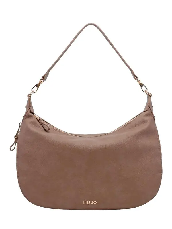 Liu Jo Grained Faux Leather Hobo Bag With Monogram Logo And Removable Handle - Beige