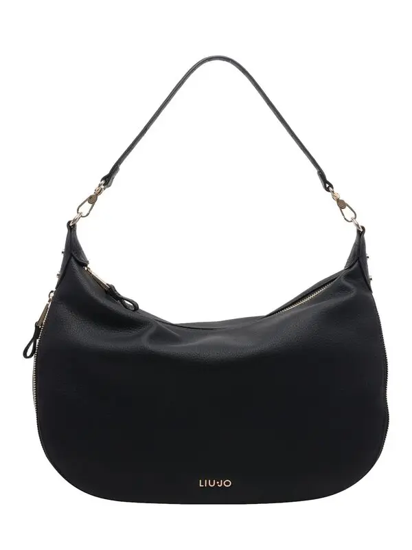 Liu Jo Grained Faux Leather Hobo Bag With Monogram Logo And Removable Handle - Black