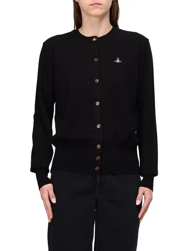 VIVIENNE WESTWOOD Slim Fit Cotton Cashmere Cardigan With Orb Logo - Black