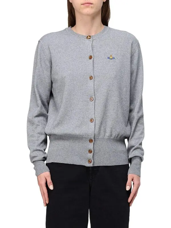 VIVIENNE WESTWOOD Slim Fit Cotton Cashmere Cardigan With Orb Logo - Grey