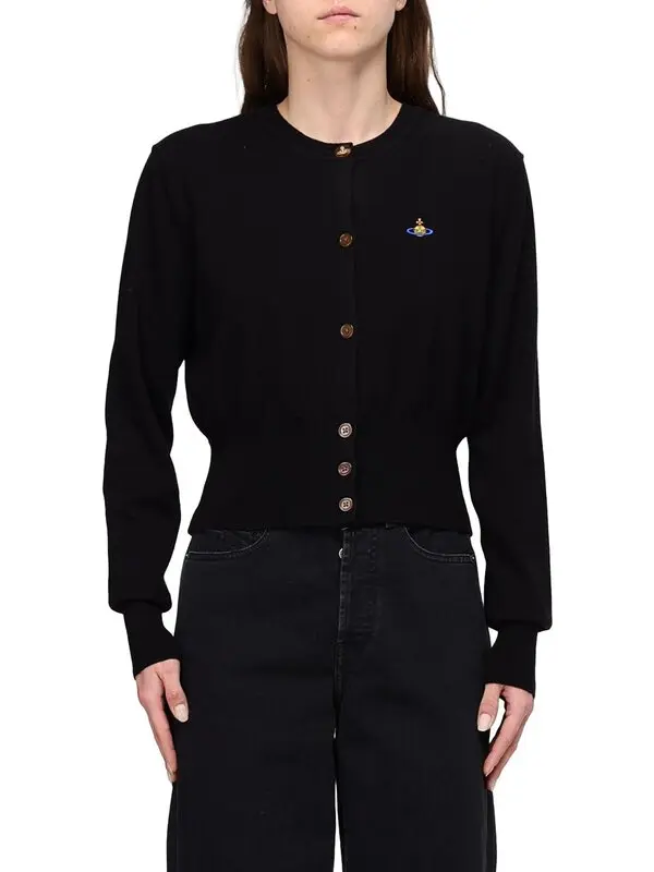 VIVIENNE WESTWOOD Slim Fit Cotton And Cashmere Cardigan With Orb Logo - Black