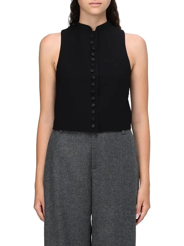 TOM FORD Slim Fit Wool Top With Mandarin Collar And Off-the-shoulder Design - Black