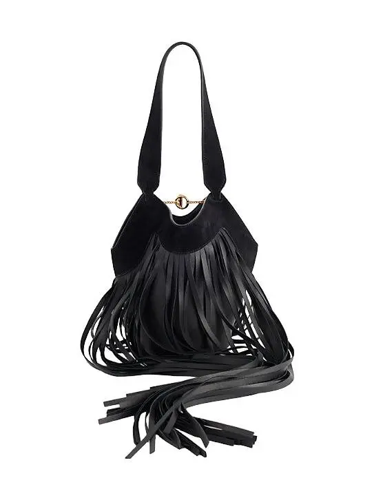 Khaite Nano Lotus Fringe Leather Tote Bag - Black