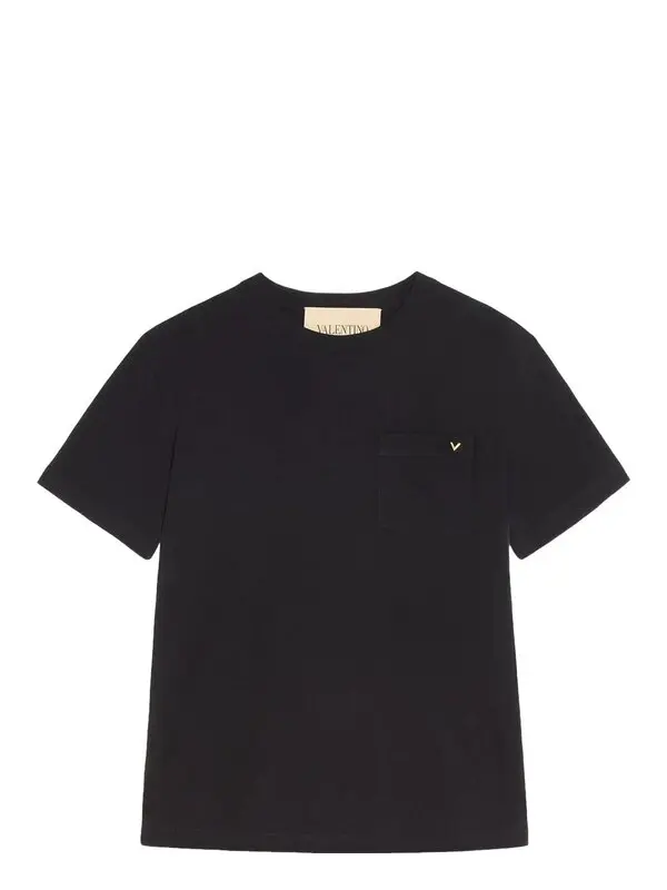 Valentino Garavani Cotton T-shirt With Vgold - Black