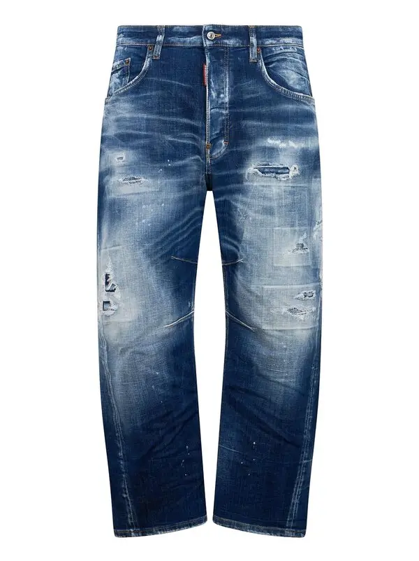 Dsquared2 Medium Wash Distressed Stretch Denim Jeans - Blue