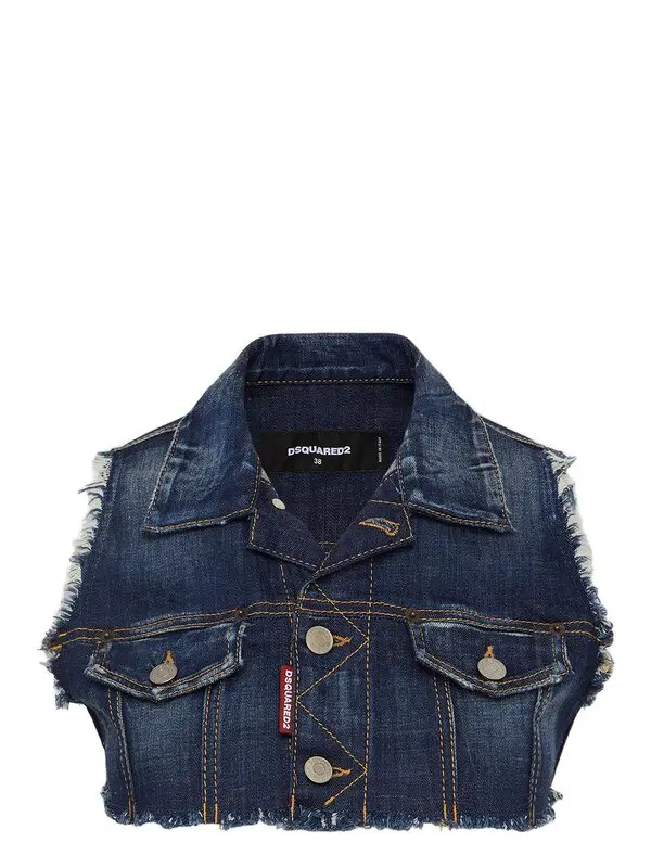 Dsquared2 Denim Cropped Vest With Raw-cut Edges - Blue