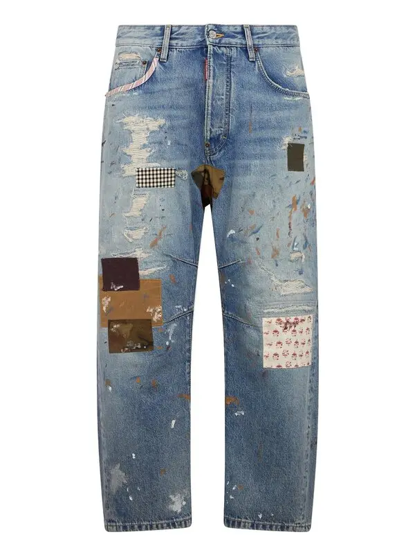Dsquared2 Medium Wash Kawaii Jeans With Patches And Distressing - Blue
