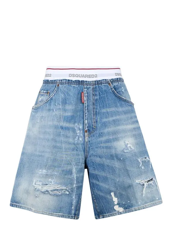 Dsquared2 Light Wash Distressed Denim Surfer Shorts - Blue