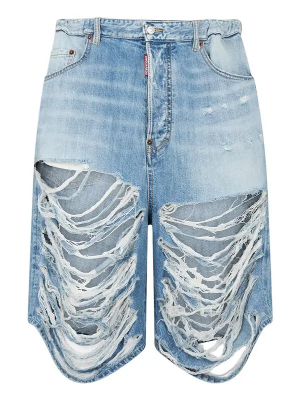 Dsquared2 Light Destroyed Wash Surfer Shorts - Blue