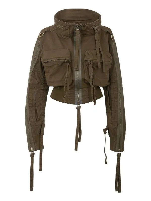 Dsquared2 Cropped Utility Cargo Jacket With Zip And Tie Details - Green