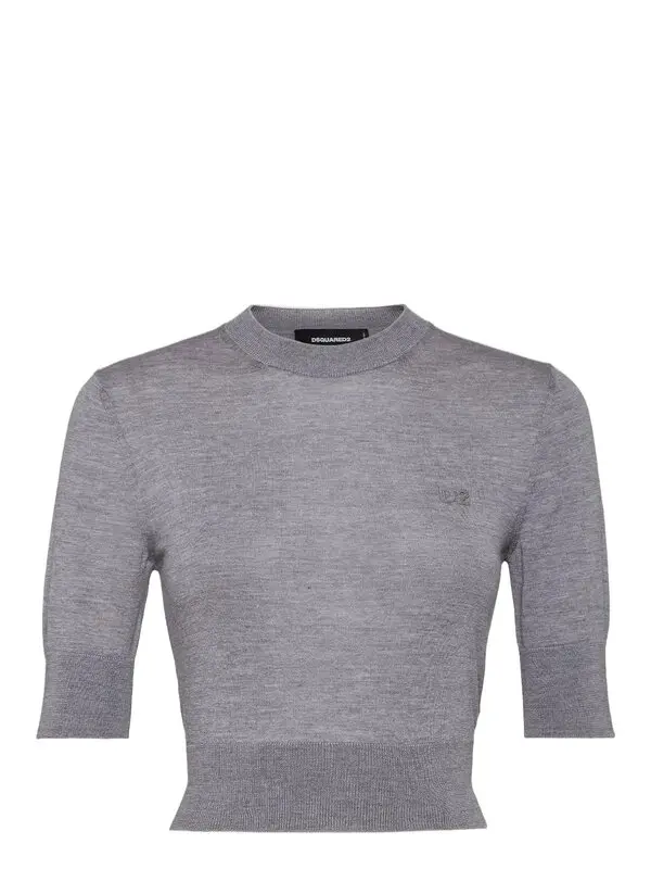 Dsquared2 Pure Virgin Wool Cropped Pullover With Tonal Logo - Grey