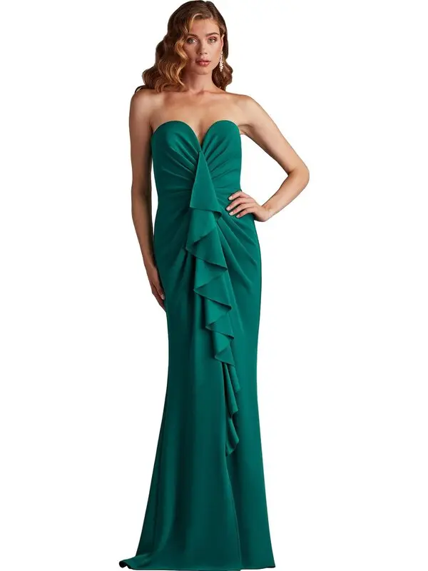 Tadashi Shoji Mallam Waterfall Drape Gown - Emerald