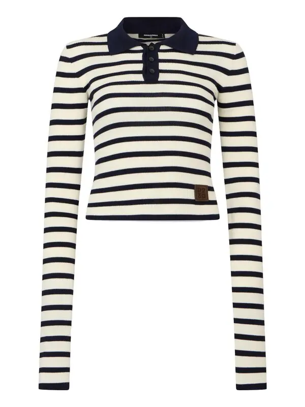 Dsquared2 Striped Rib-knitted Virgin Wool Polo Shirt - Black