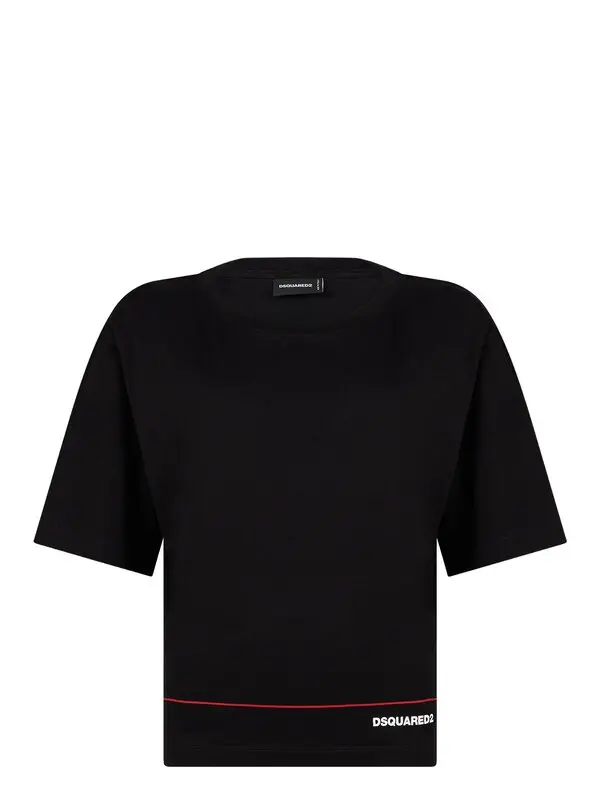 Dsquared2 Cropped T-shirt With Logo Detail - Black