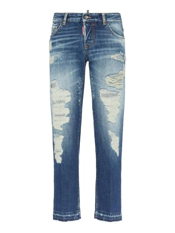 Dsquared2 Medium Wash Distressed Denim Jeans - Blue