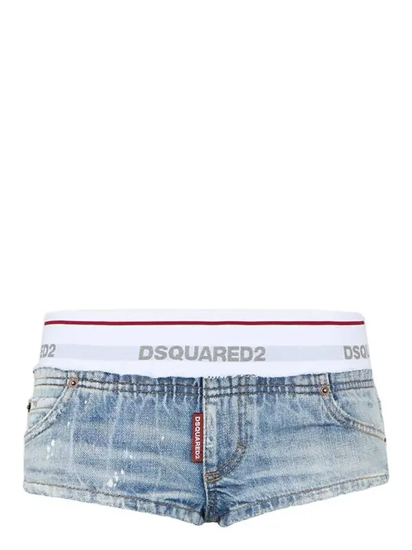 Dsquared2 Light Wash Distressed Denim Hot Pants - Blue
