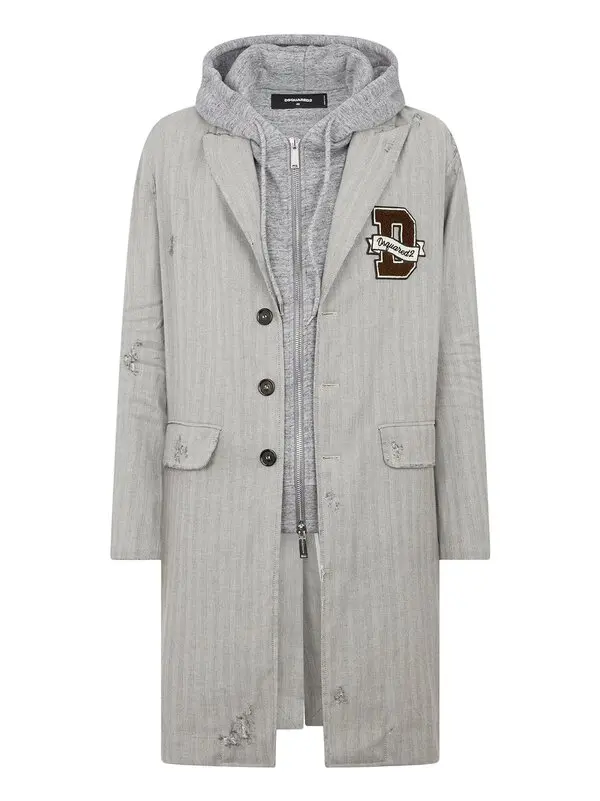 Dsquared2 Long Hooded Coat With Distressed Finish - Fantasy