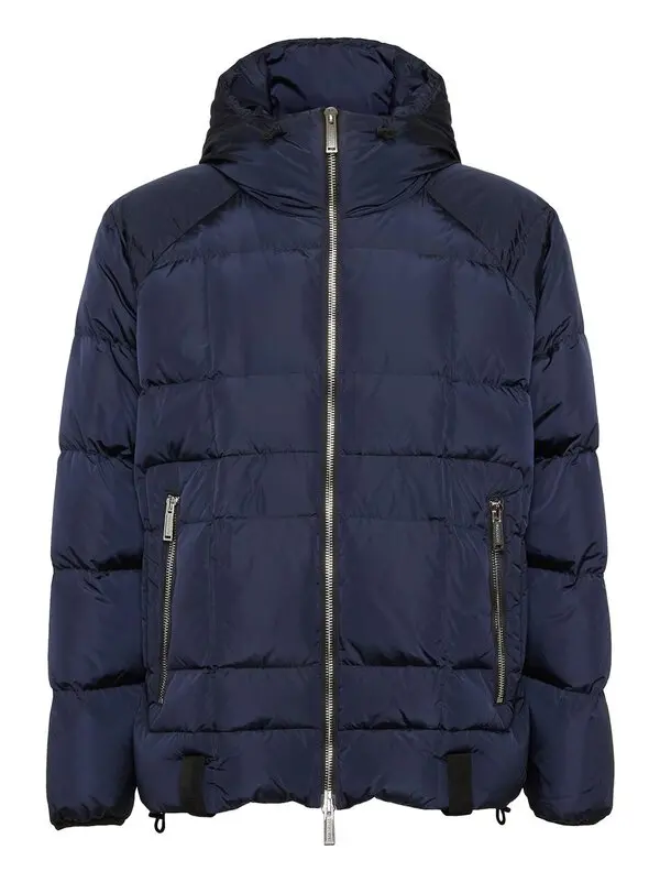 Dsquared2 Quilted Down Jacket With Drawstring Hood And Hem - Blue