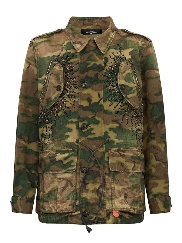 Dsquared2 Camouflage Parka With Embellishments And Graffiti Print - Fantasy