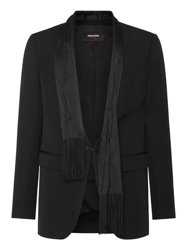 Dsquared2 Wool Blazer With Tassel Scarf - Black