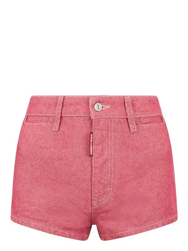 Dsquared2 Oxford Denim High Waisted Hot Pants - Red