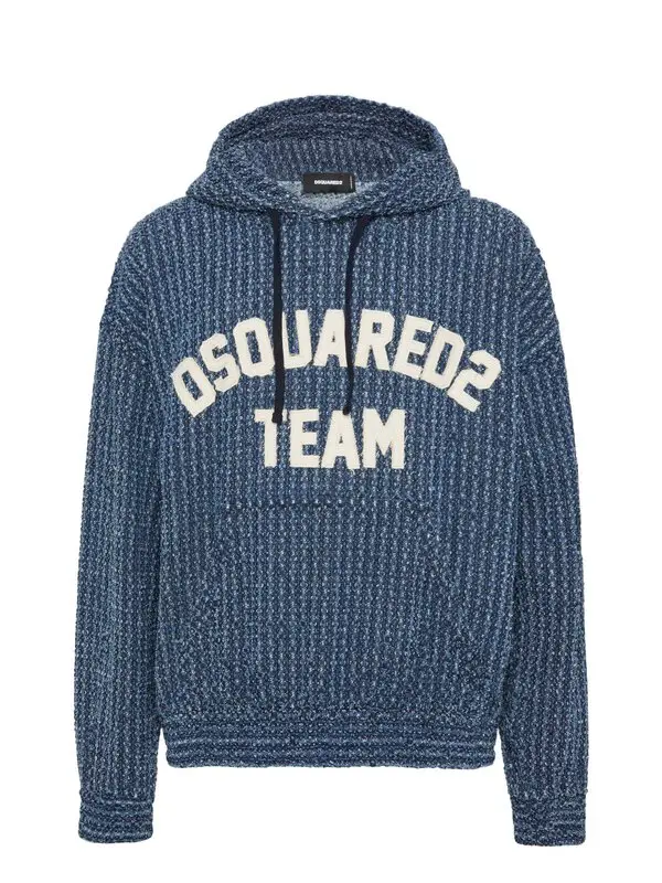 Dsquared2 Denim Effect Hoodie With Team Patches - Blue