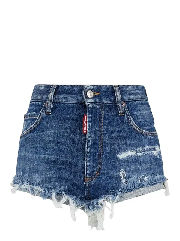 Dsquared2 Medium Wash Distressed Denim Hot Pants - Blue