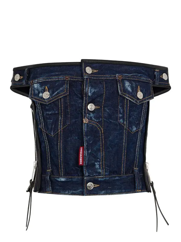 Dsquared2 Dark Wash Denim Off-the-shoulder Top - Blue