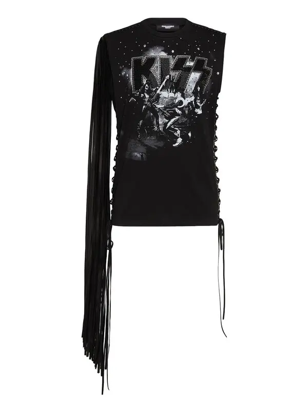 Dsquared2 X Kiss Tour T-shirt With Rhinestone Embellishments And Tassels - Black