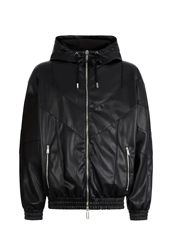 Dsquared2 Faux Leather Zipped Hoodie - Black
