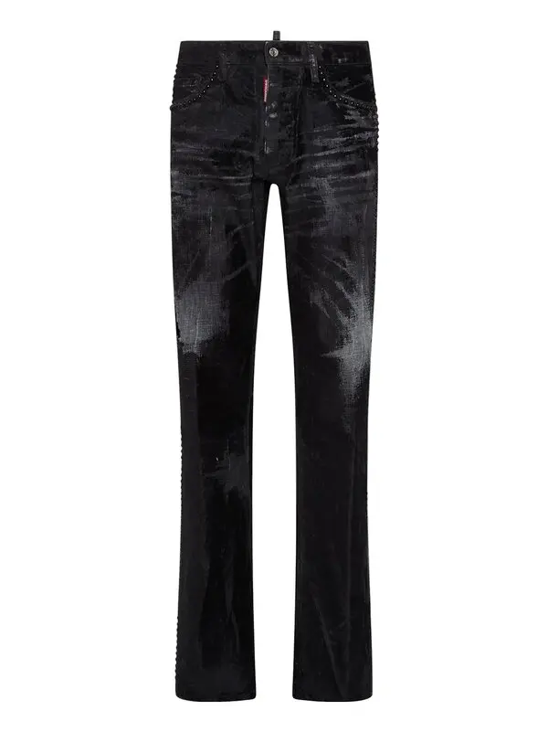 Dsquared2 Kiss Collaboration Rhinestone Logo Jeans - Black