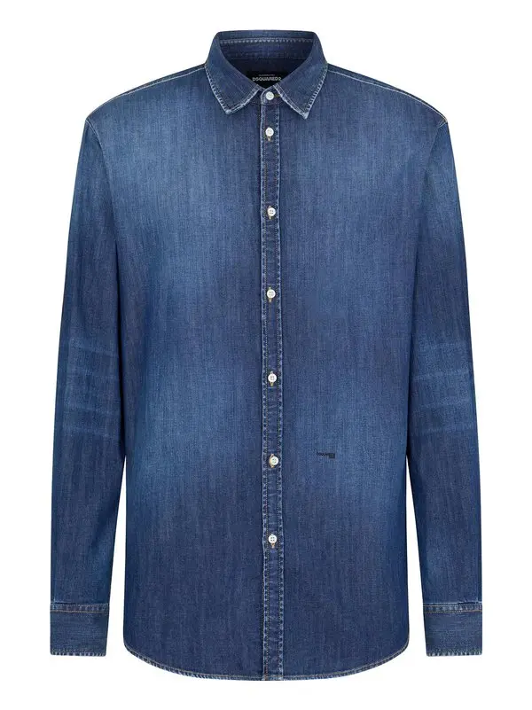 Dsquared2 Relaxed Fit Embroidered Denim Shirt - Blue