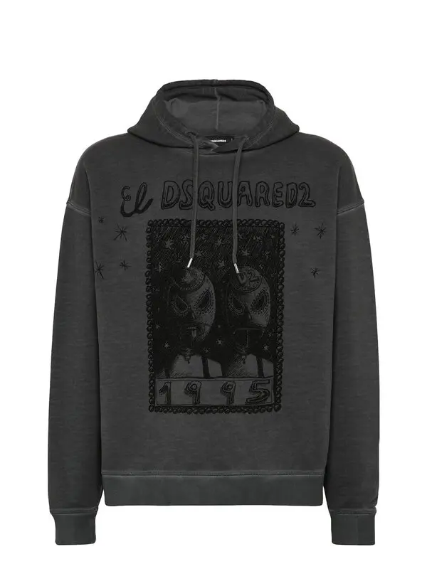 Dsquared2 Mask Print Hoodie - Grey