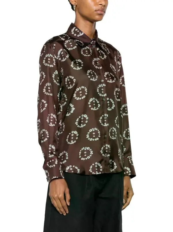 Sandro Floral-print Silk Shirt - Brown