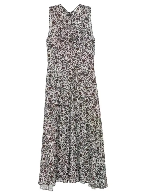 Sandro Floral Print V-neck Sleeveless Pleated Midi Dress - Brown