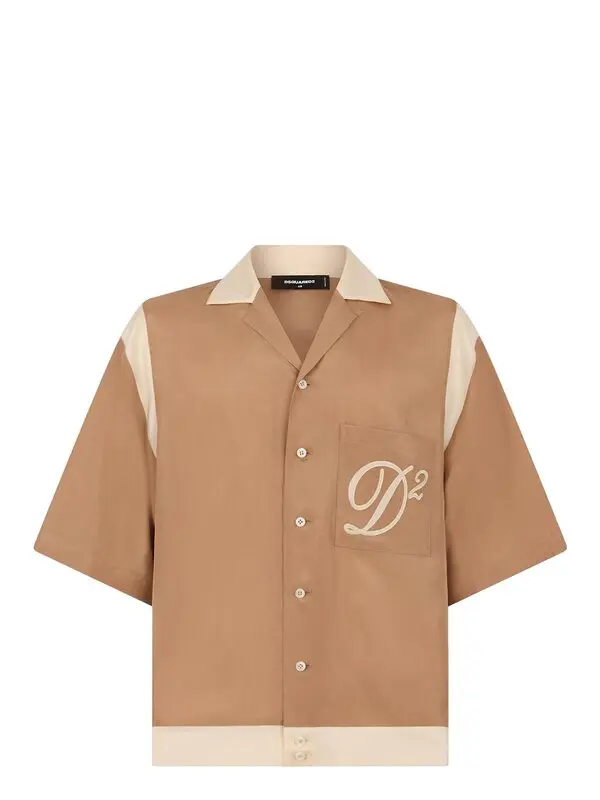 Dsquared2 Embroidered Pocket Silk Bowling Shirt - Beige