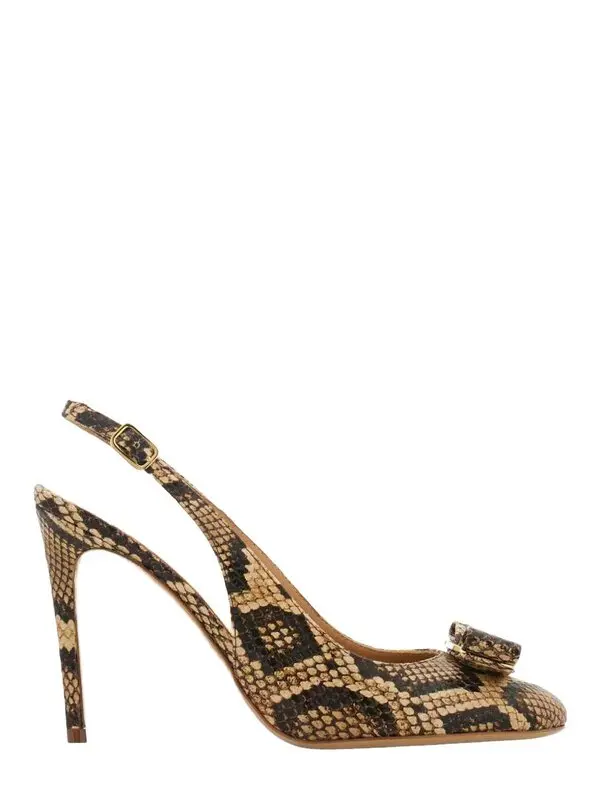 FERRAGAMO Vara Bow Snakeskin Slingback Stilettos - Neutrals