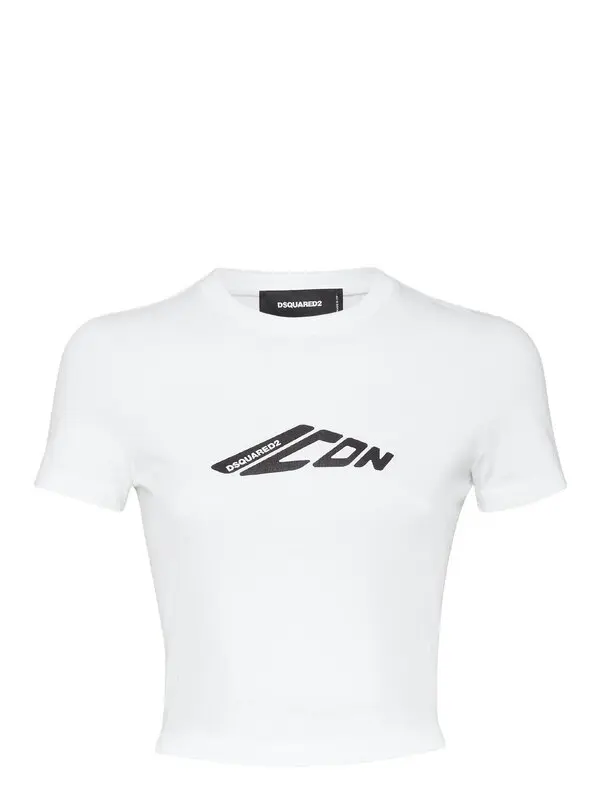 Dsquared2 Cropped Cotton Jersey Icon Print T-shirt - White